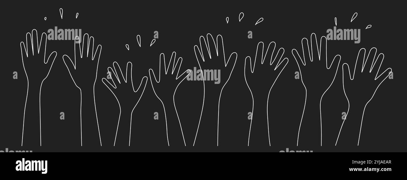Doodle sketch hands up gestures comic icons silhouettes vector set ...