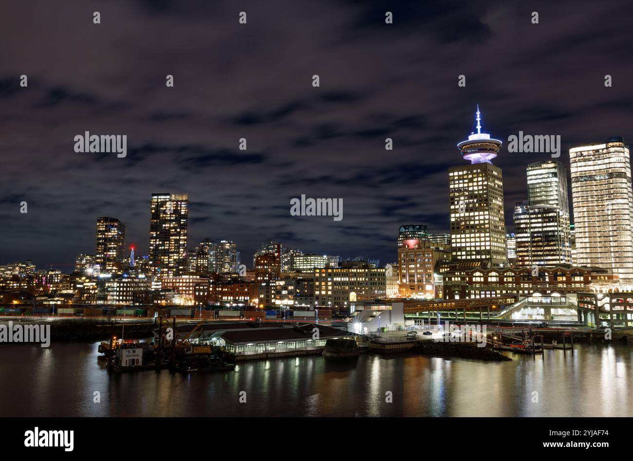 Vancouver, Canada - Jan 3,2023: Night view of Vancouver Lookout Tower ...