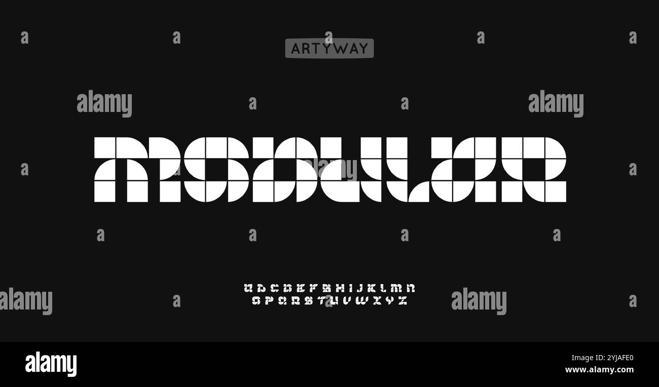 Modular tile alphabet, square module pattern letters, geometric grid ...