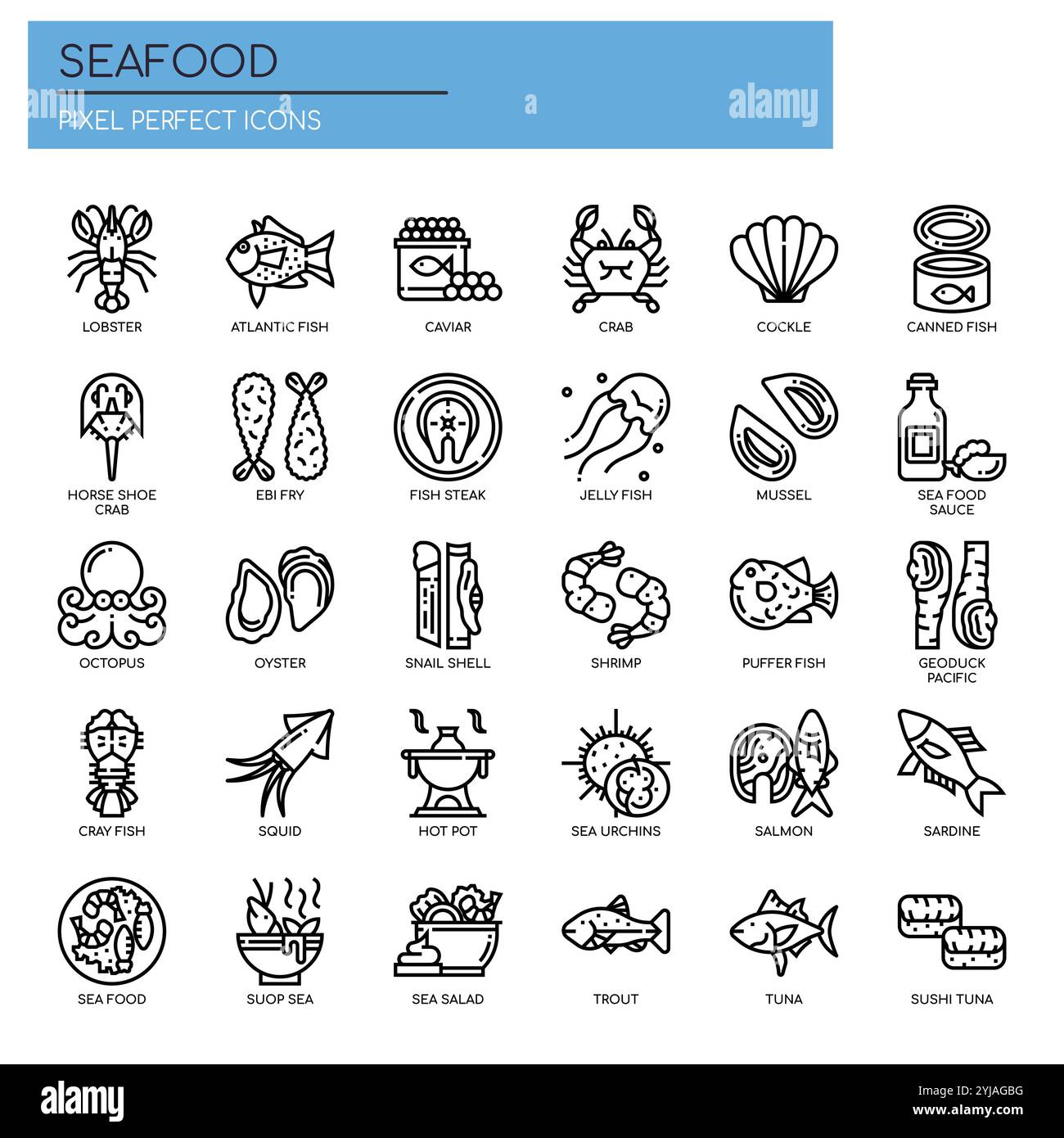 Seafood , Thin Line and Pixel Perfect Icons Stock Vector Image & Art ...