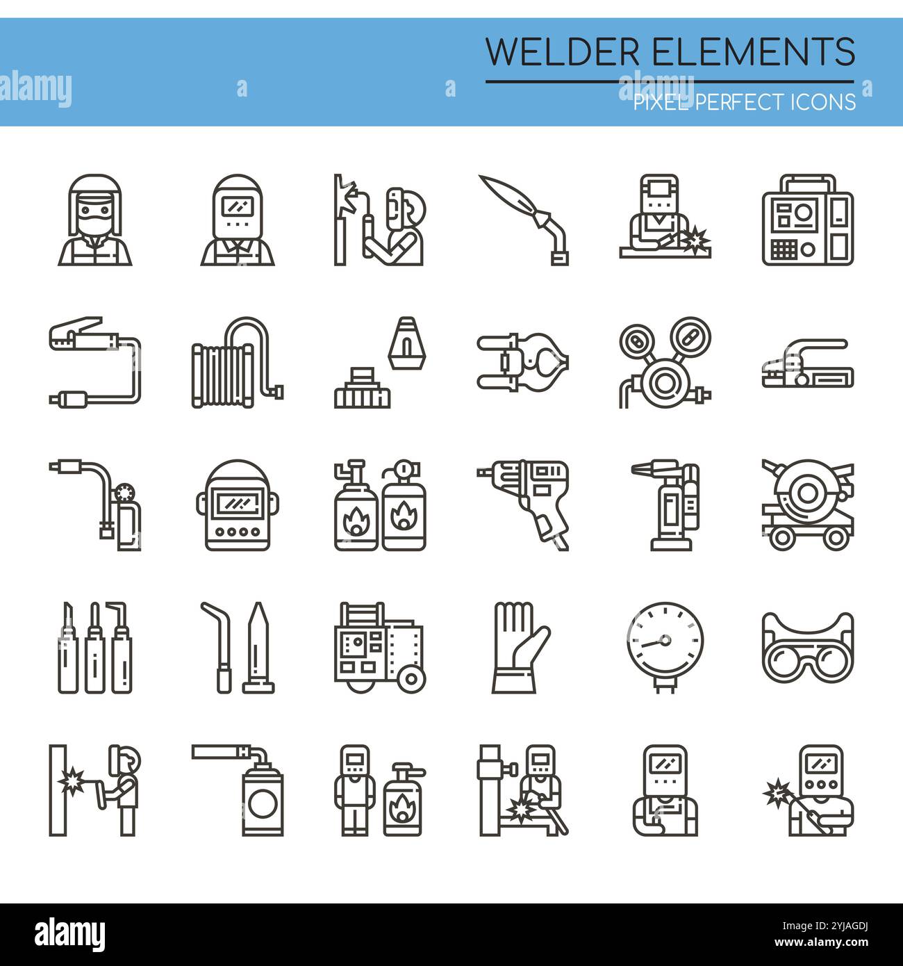 Set of Black and White Thin Line Welder Elements Stock Vector Image ...