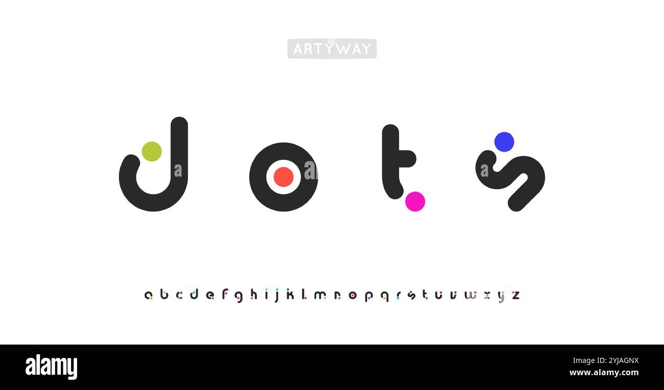Rounded alphabet, colorful dots letters, playful font for bright modern ...