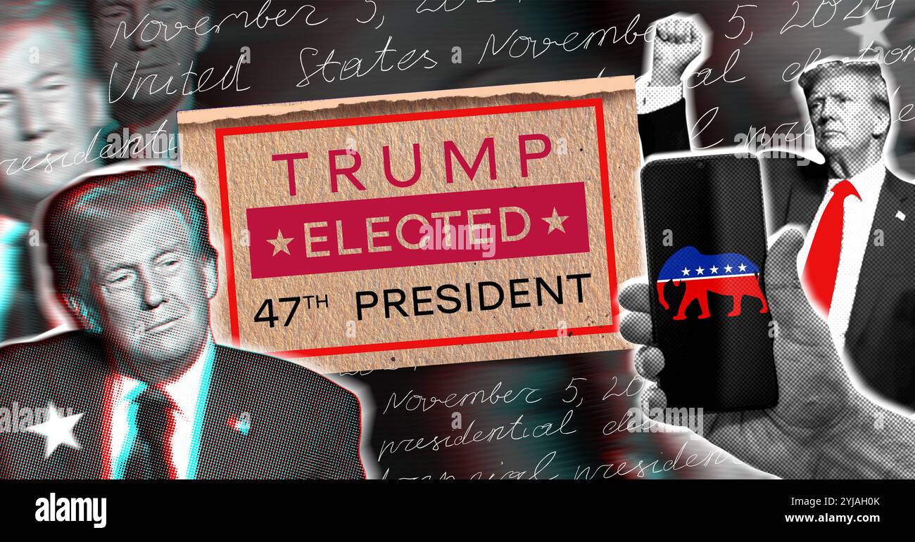Donald Trump .Illustrative collage concept of American presidential ...
