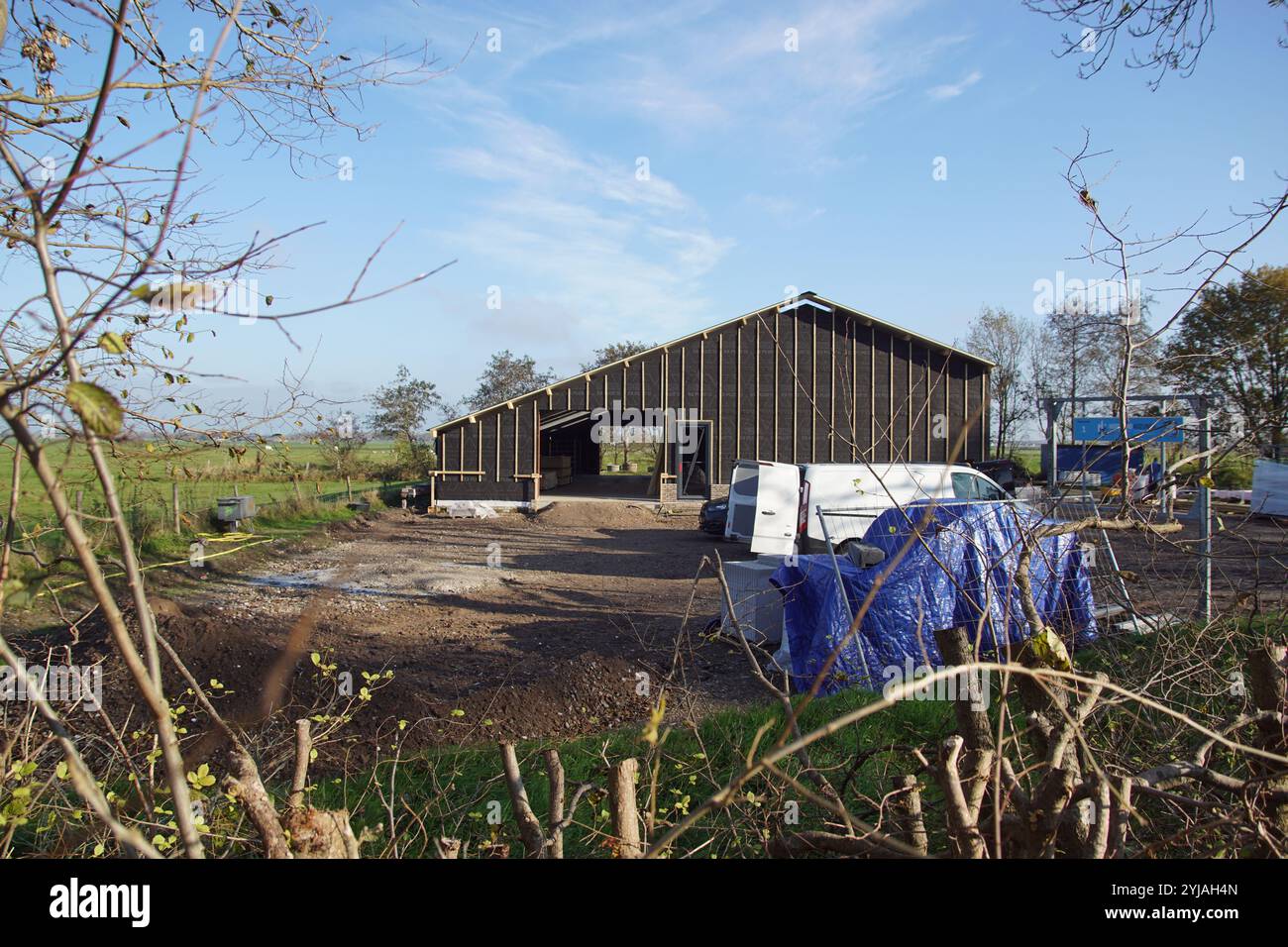 A barn being built. Covered with Delta xx plus foil. Meadows, Autumn ...