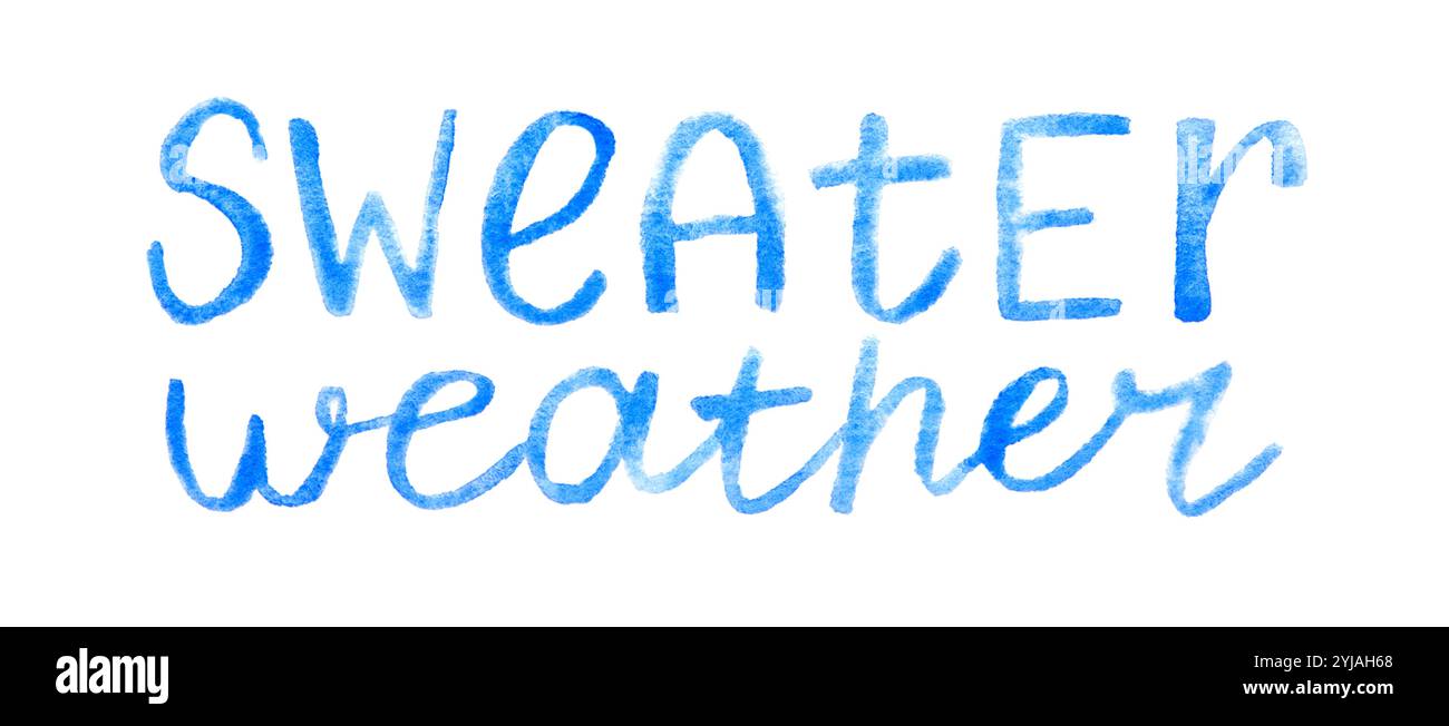 Watercolor typography art with blue 'sweater weather' text for cozy ...