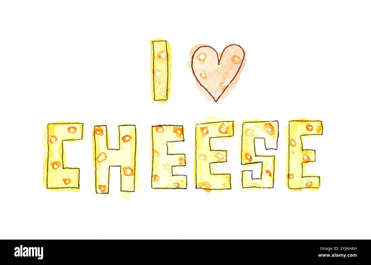 I love cheese text with heart symbol in creative watercolor design ...