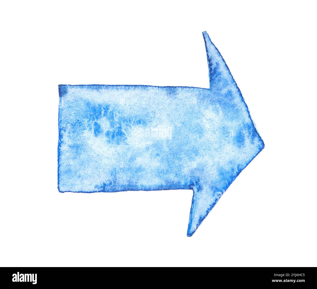 Blue watercolor arrow pointing right on white background for design and ...