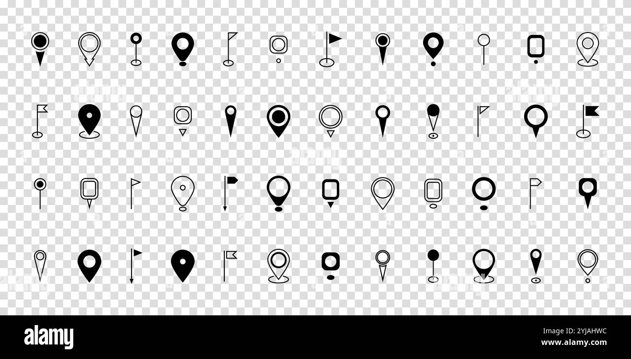 Set black location pin icon. Map pin place marker. Destination symbol. Modern Map marker pointer ...