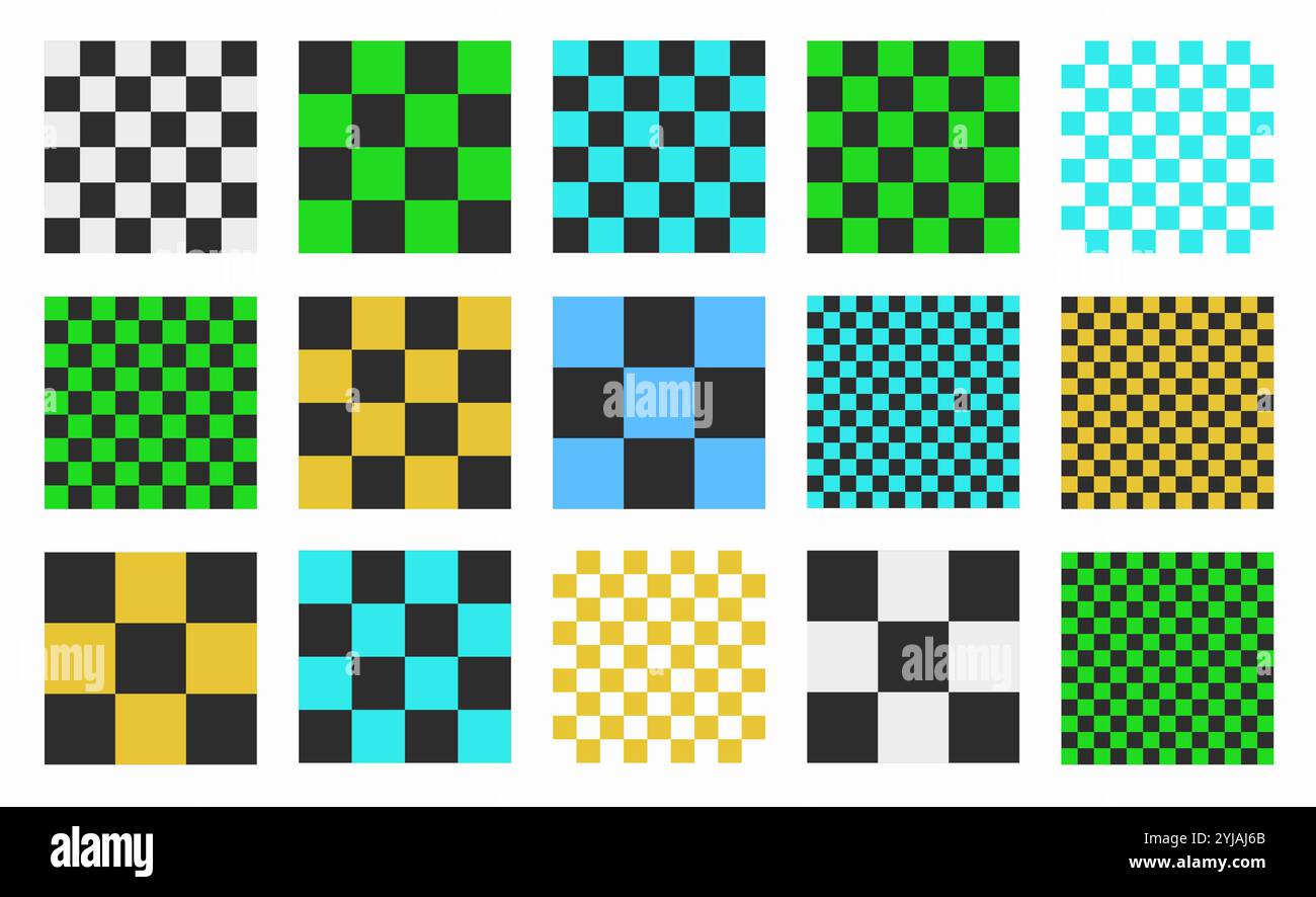 Set of vibrant seamless checkered patterns with grid designs. Square ...