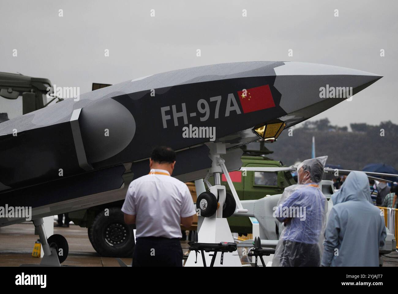 Visitors stop by a Feihong FH-97A is a prototype AI piloted unmanned ...