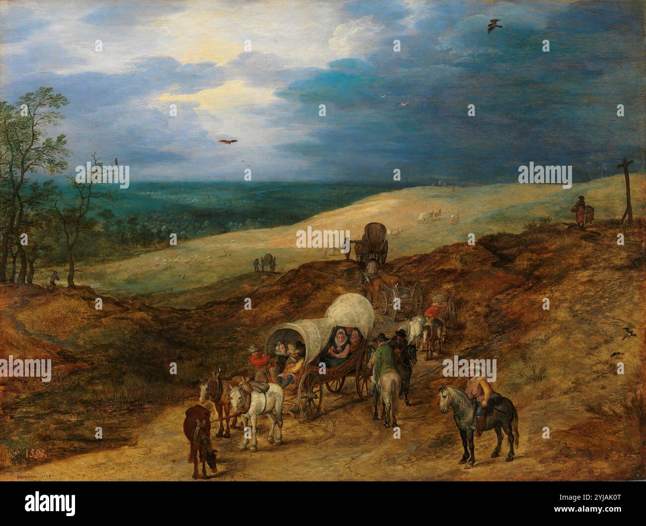 Jan Brueghel 'el Viejo' / 'Landscape with Wagons', 1603, Flemish School ...