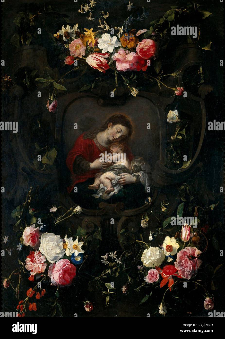 Daniel Seghers / 'Garland with the Virgin and Child', 17th century ...