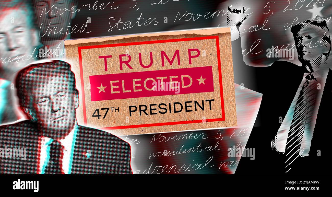 Donald Trump .Illustrative collage concept of American presidential ...