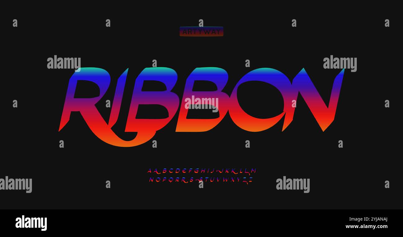 Ribbon alphabet, vibrant gradient letters, nightlife festival font for ...