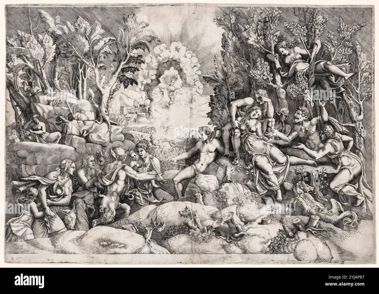 The Death of Procris, engraving by Giulio Romano (Giulio Pippi) and ...