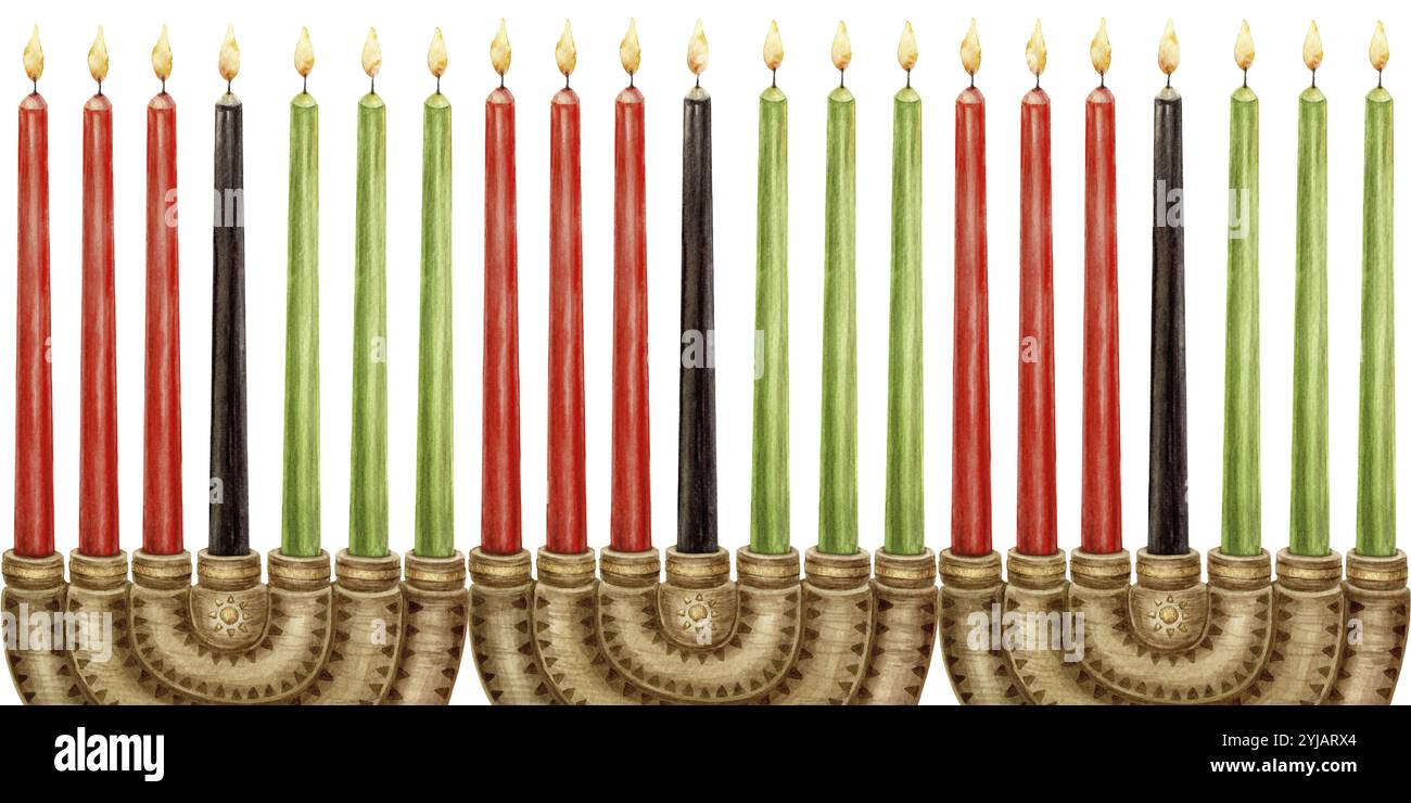 Kwanzaa seamless border of Kinara with seven candle repeat arrangement ...