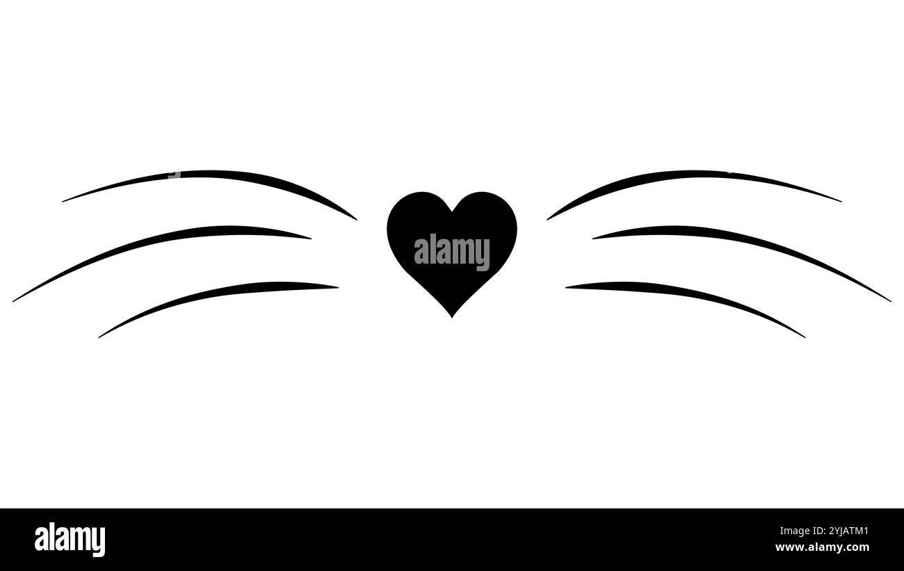Cat whiskers meme, heart nose, icon love and care pets Stock Vector ...