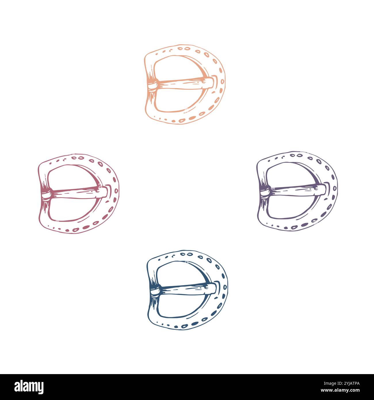 Multicolor clothing fasteners buckles clasps clips, sewing craft supplies. Hand drawn ink vector ...