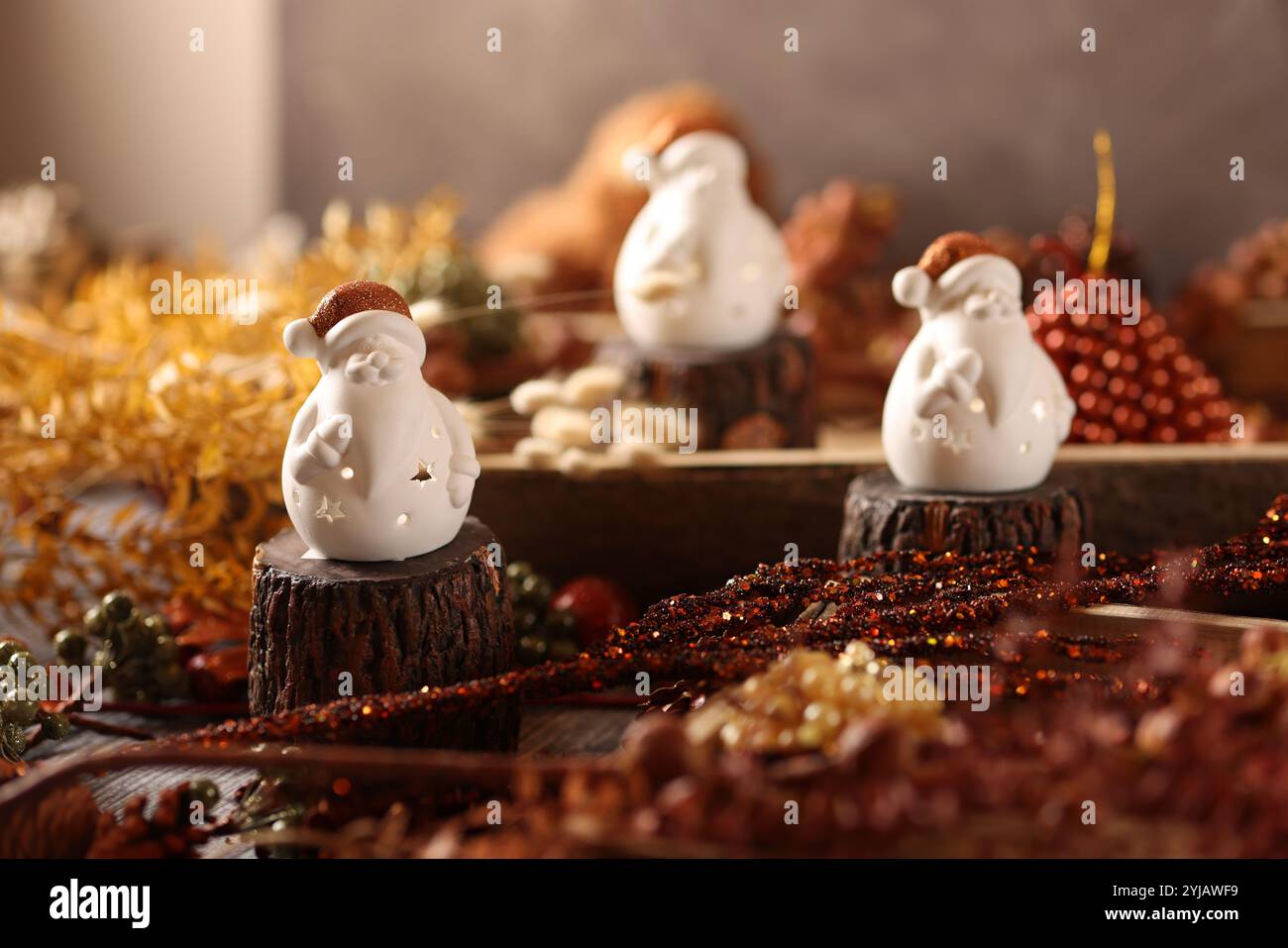 Autumn-themed Christmas decorations blending warm tones, fall foliage ...