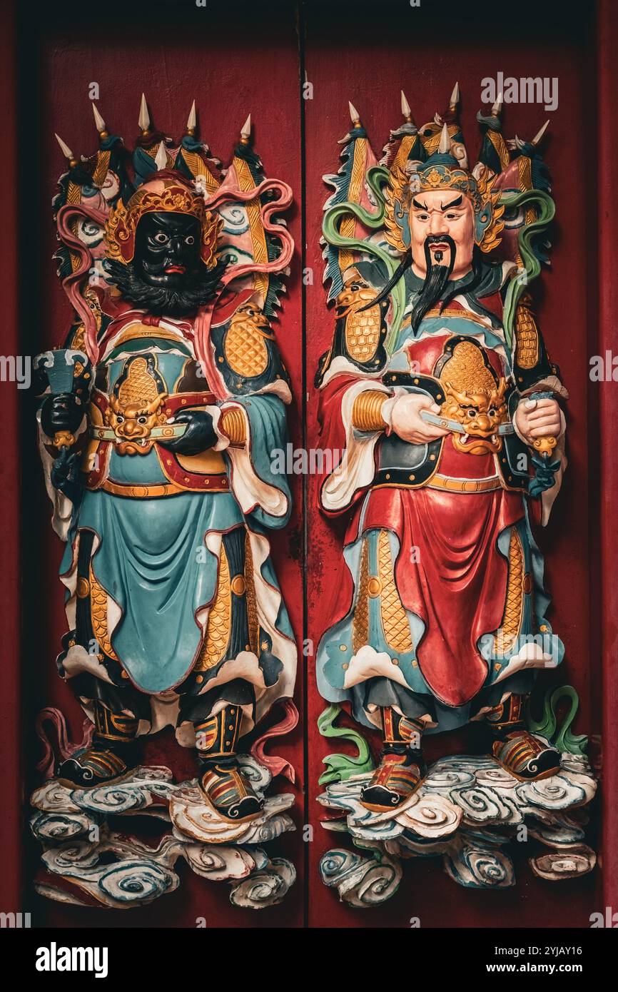Traditional Chinese temple wooden doors in Tua Pek Kong Temple outside ...
