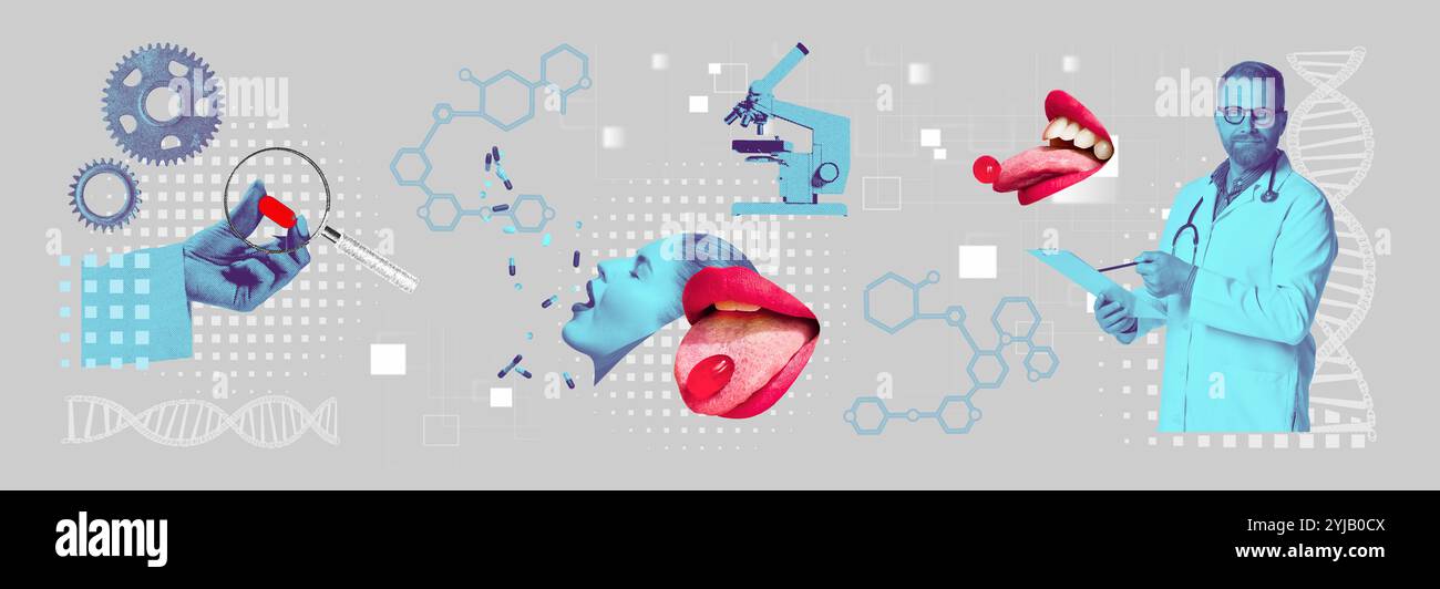 Doctor, molecular structures, and microscope, symbolizing medical ...