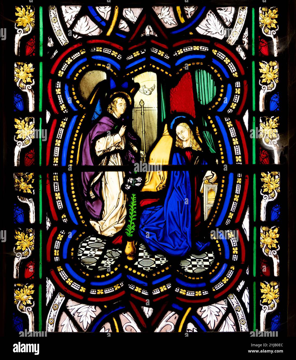 Annunciation stained glass, St. Michael`s Church, Ufton, Warwickshire ...