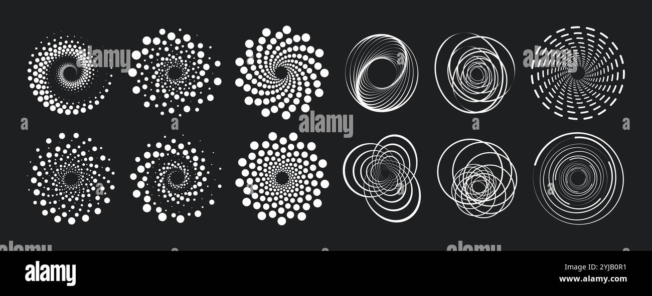 Abstract geometric spiral twister collection. Circular optical illusion ...