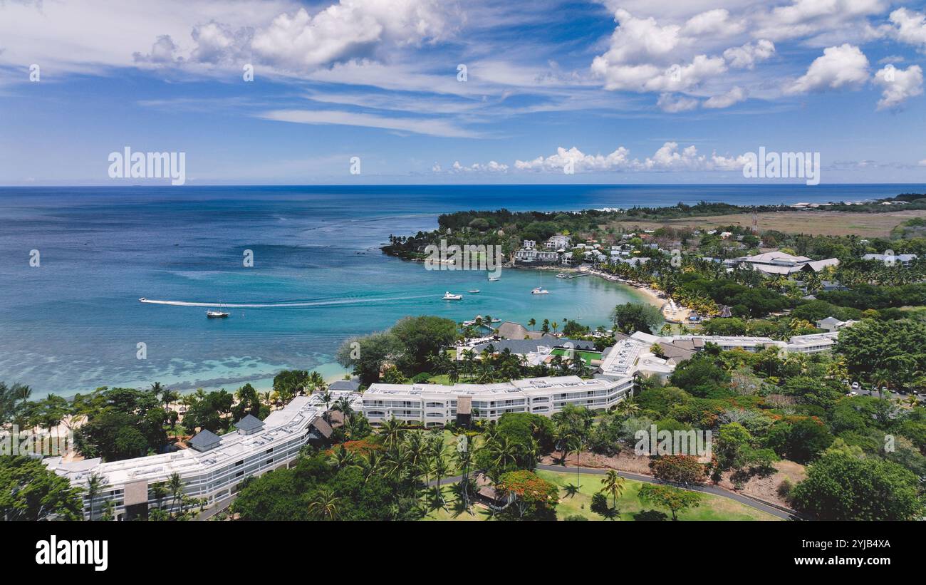 This aerial photo captures the stunning view of a resort on a tropical ...