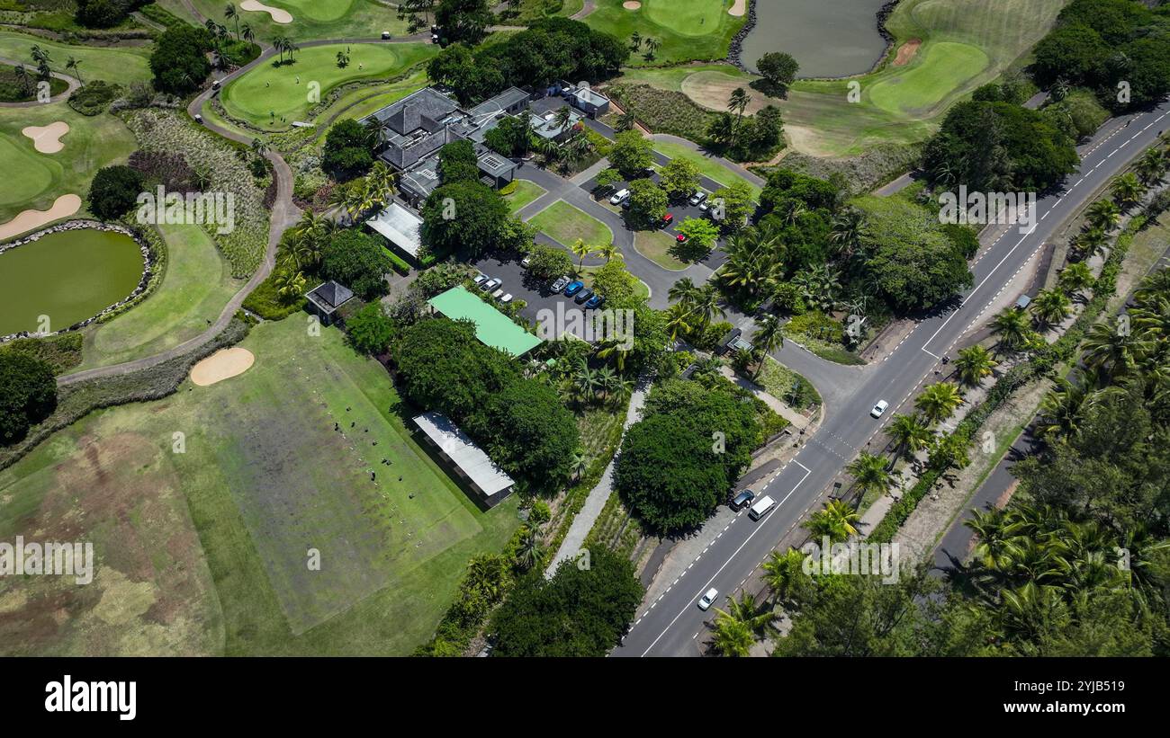 This photo captures an overhead perspective of a golf course in ...