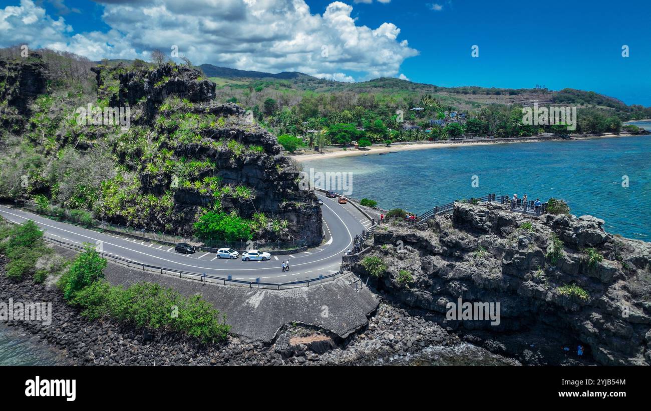 An aerial photograph capturing a road alongside the beautiful expanse ...