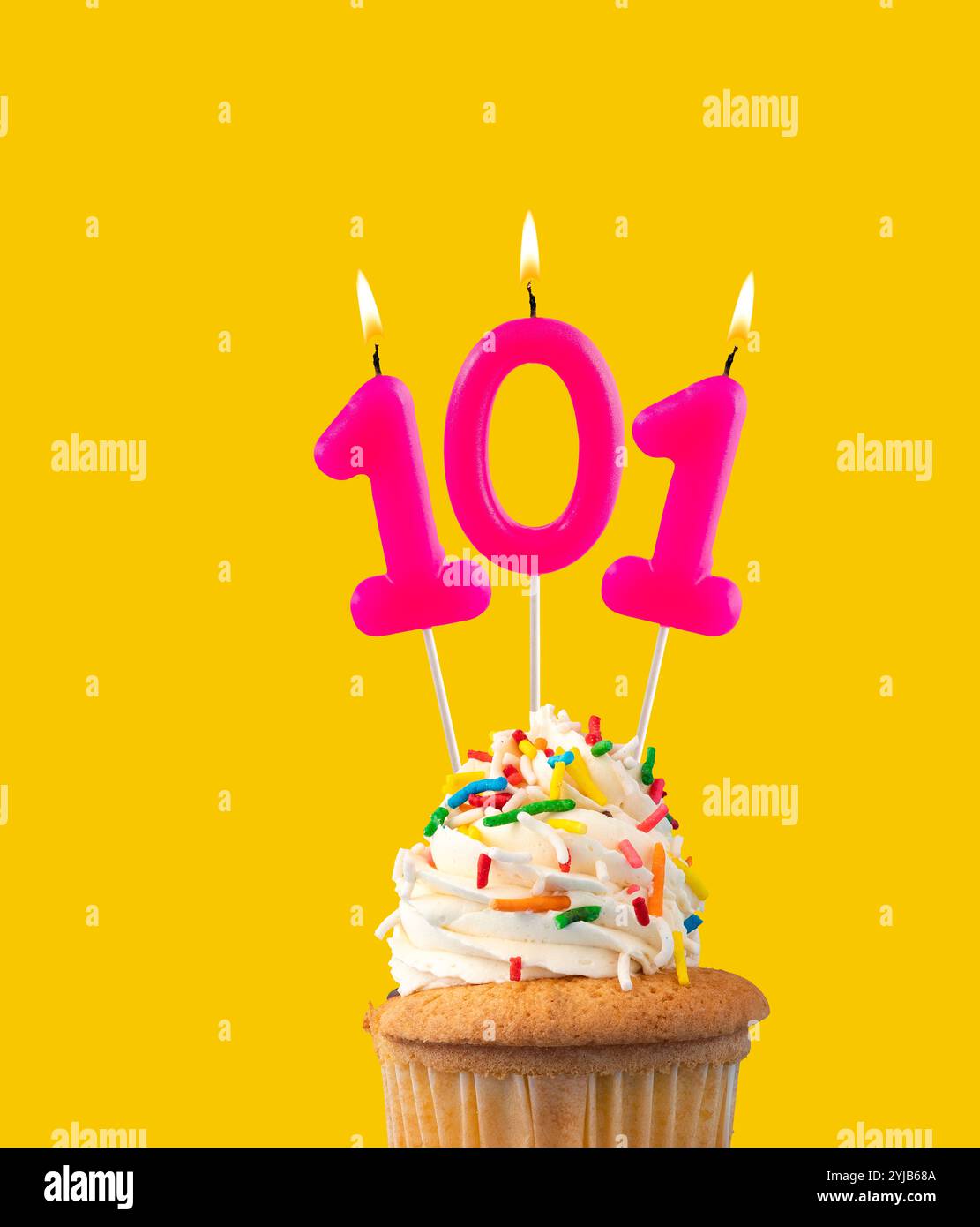 Pink candle and cupcake birthday card - Number 101 Stock Photo - Alamy