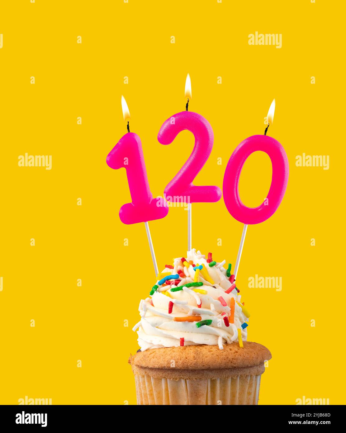 Number 120, Pink birthday candle - Cupcake birthday Stock Photo - Alamy