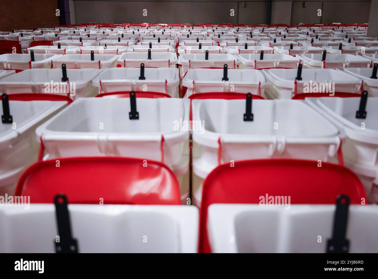 PRODUCTION - 14 November 2024, Hamburg: Ballot boxes are stacked in a ...