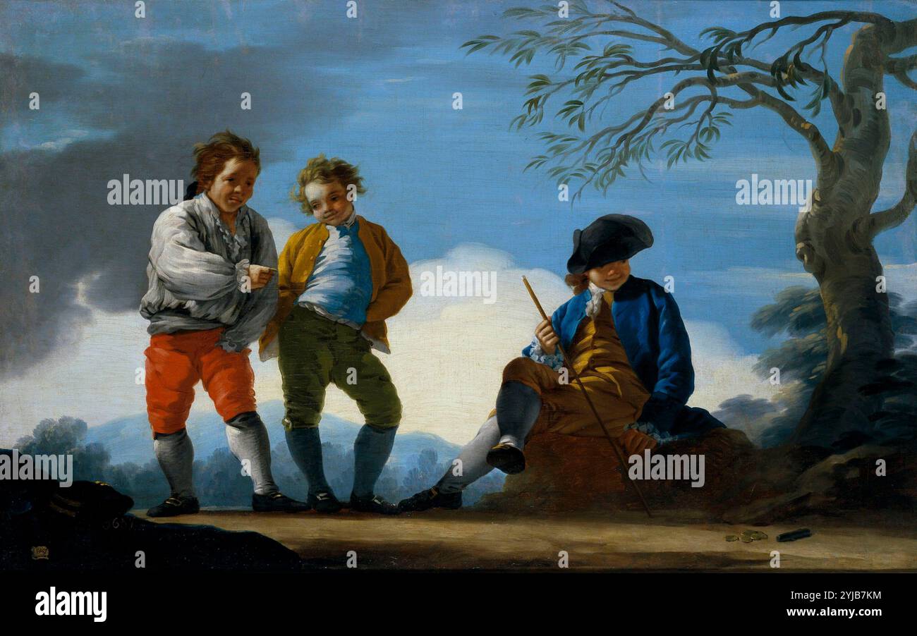 José del Castillo / 'Boys playing chito', 1780, Spanish School, Oil on ...