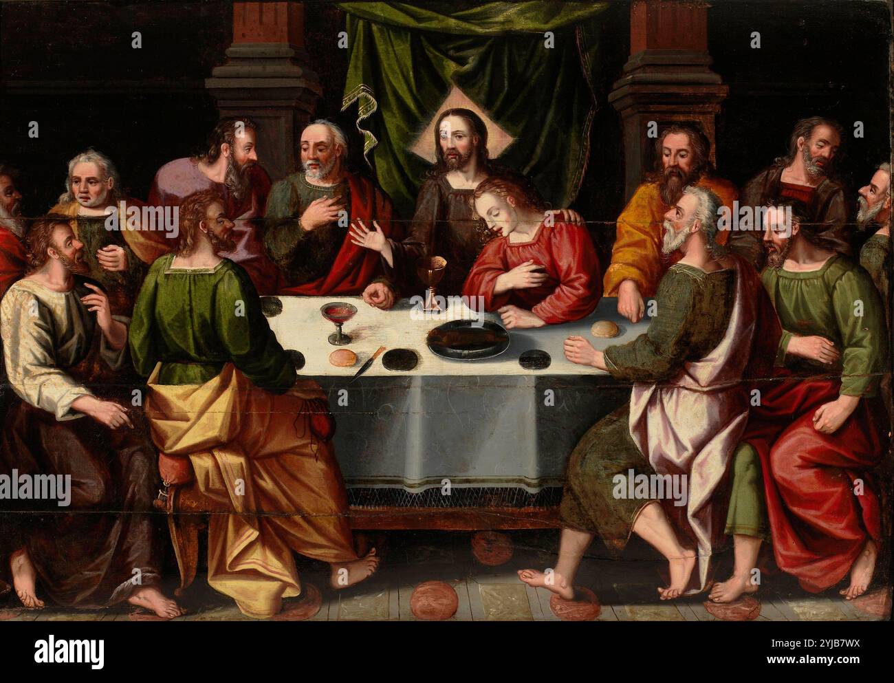 Anonymous / 'The Last Supper', 16th century, Spanish School, Panel, 74 ...