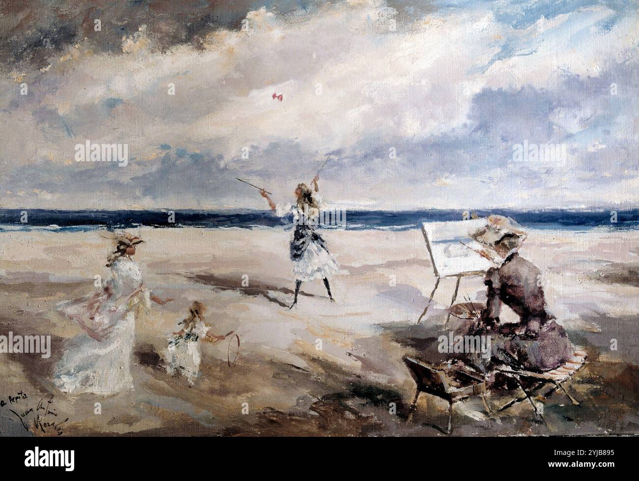 MORALES , JUAN ANTONIO. PINTOR ESPAÑOL. " FRENTE AL MAR " , OLEO SOBRE ...