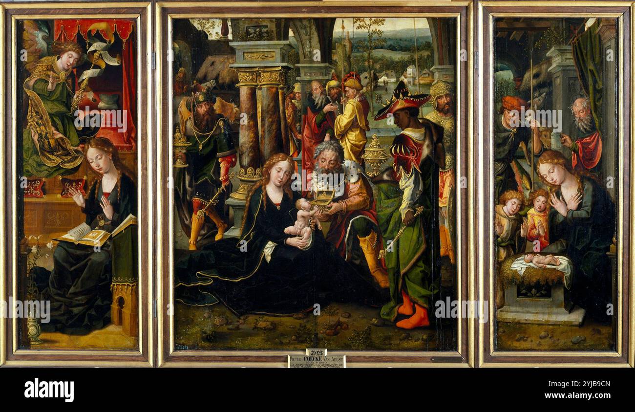 Pieter Coecke van Aelst / 'Annunciation, Adoration of the Magi, Adoration of Angels and ...