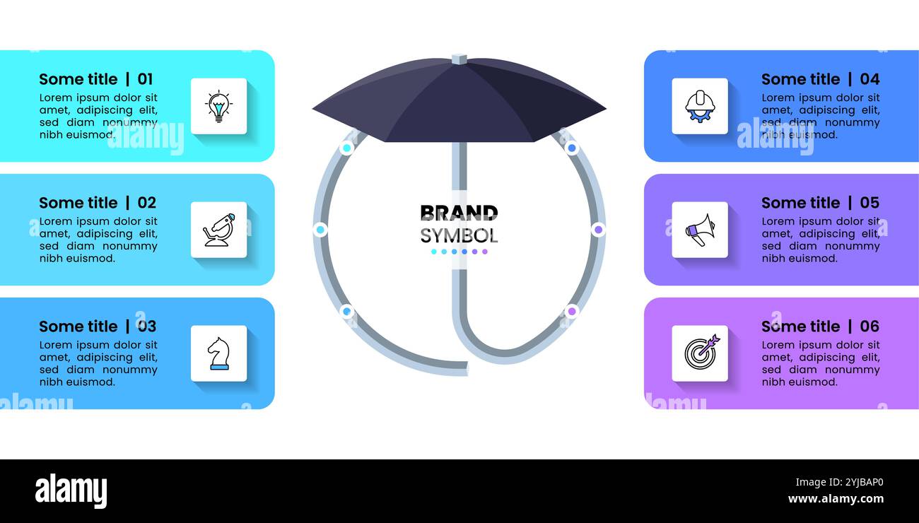 Infographic template with icons and 6 options or steps. Umbrella. Can ...