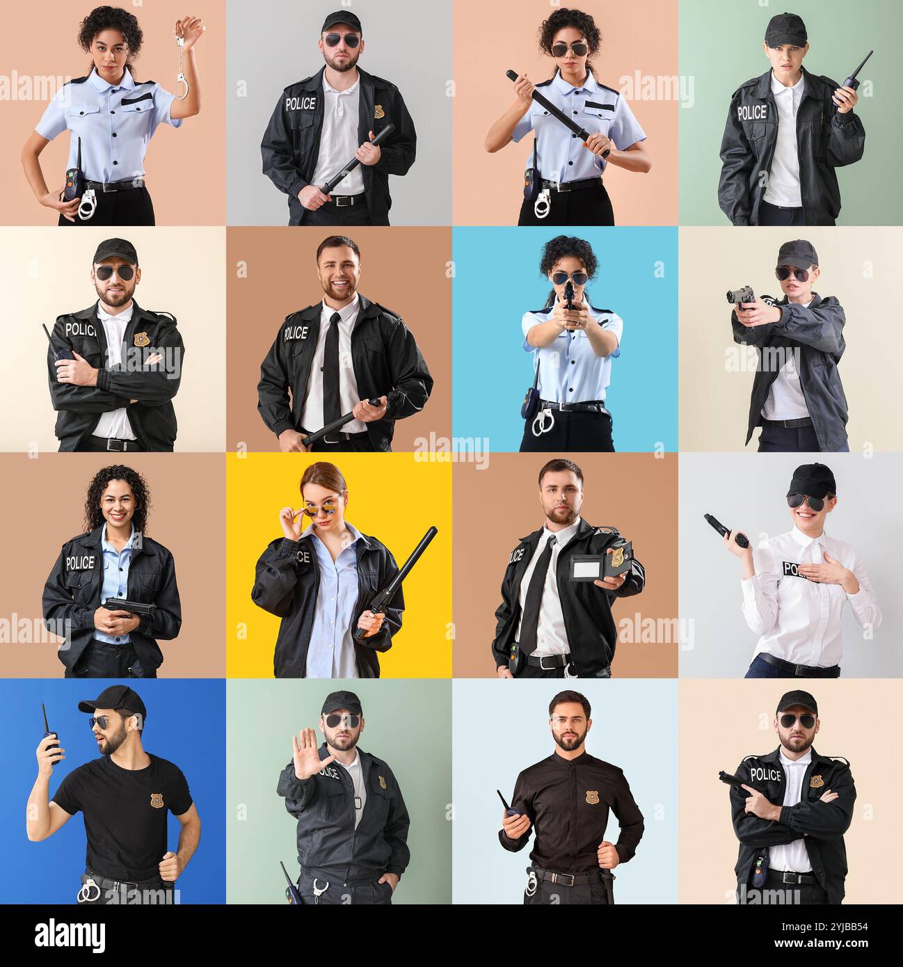 Collage of young police officers on color background Stock Photo - Alamy