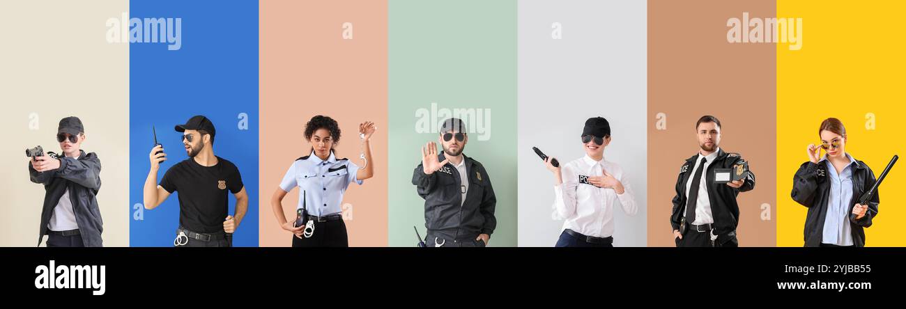 Collage of young police officers on color background Stock Photo - Alamy