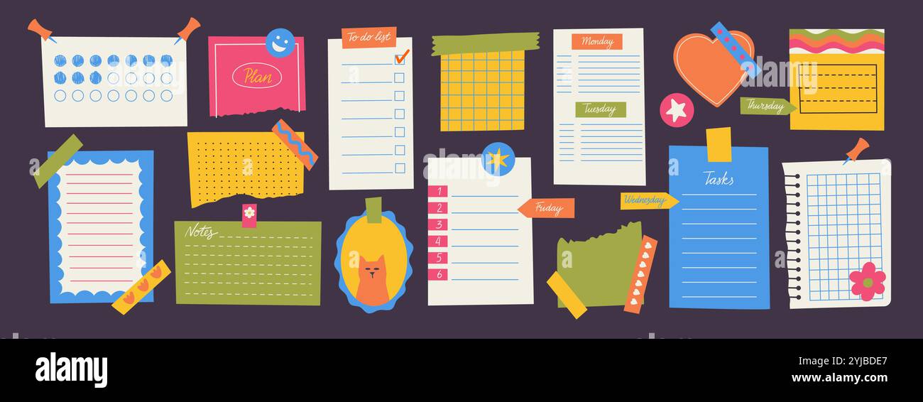 Memory stickers. Cute colorful note paper with ripped edges, scrapbook ...