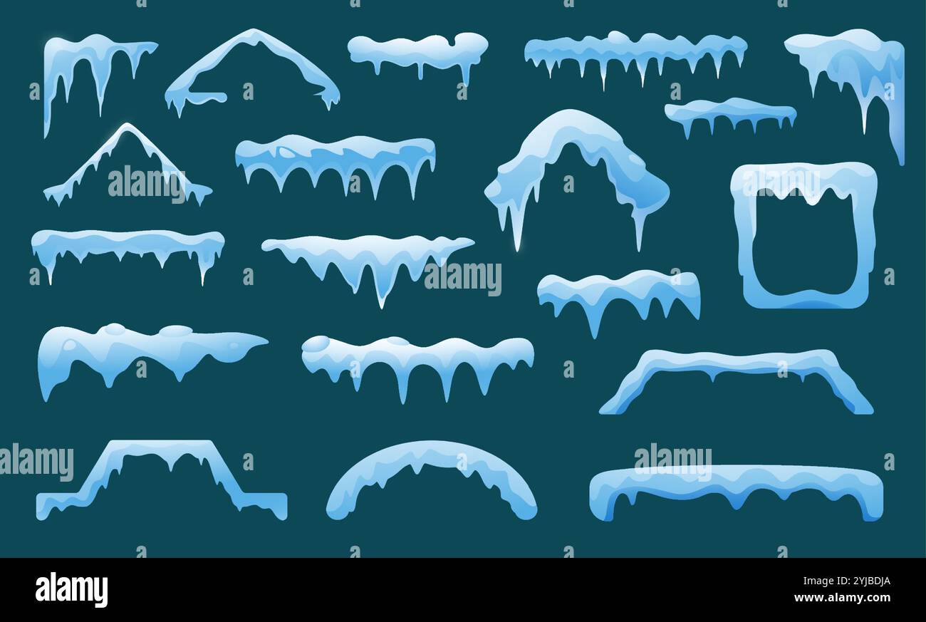 Snow roof cape. Snowfall winter snowdrift border frame collection ...