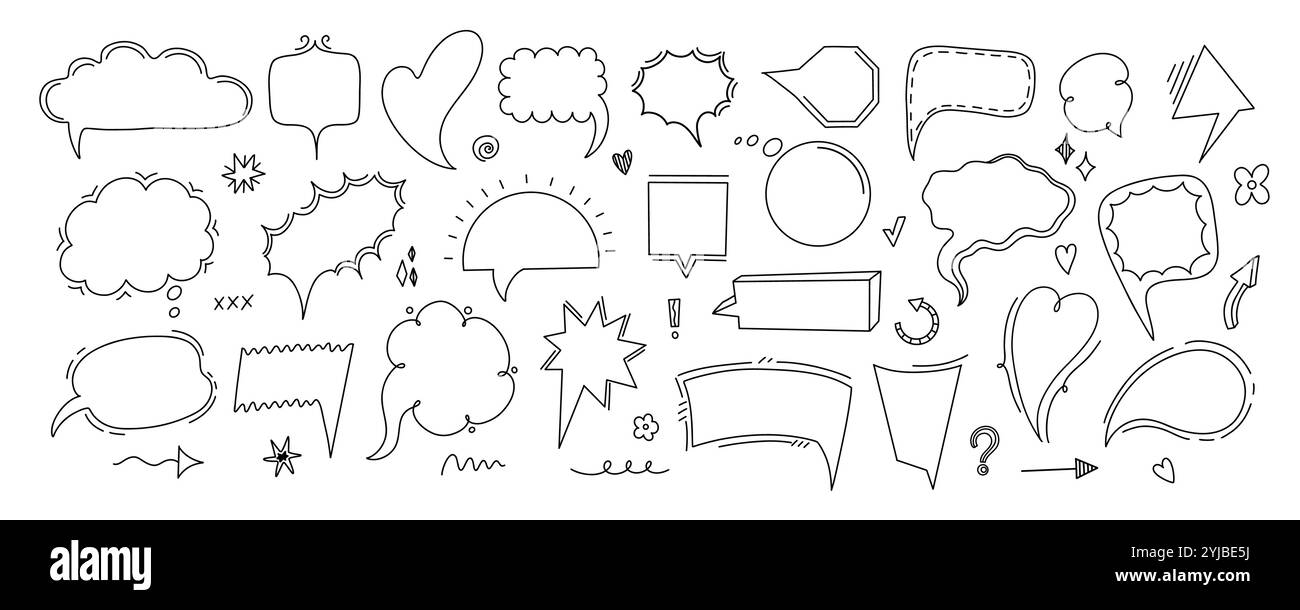 Sketch speech bubble. Hand drawn cute doodle message stickers, hand ...