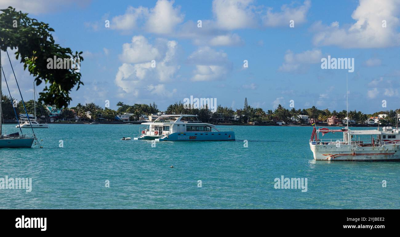 Aerial view of multiple boats floating on a body of water in the ...