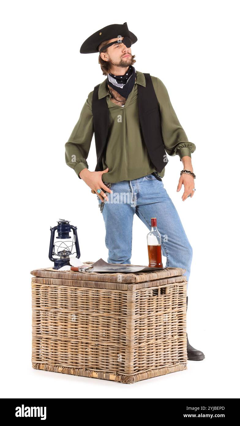 Haughty young pirate on white background Stock Photo - Alamy