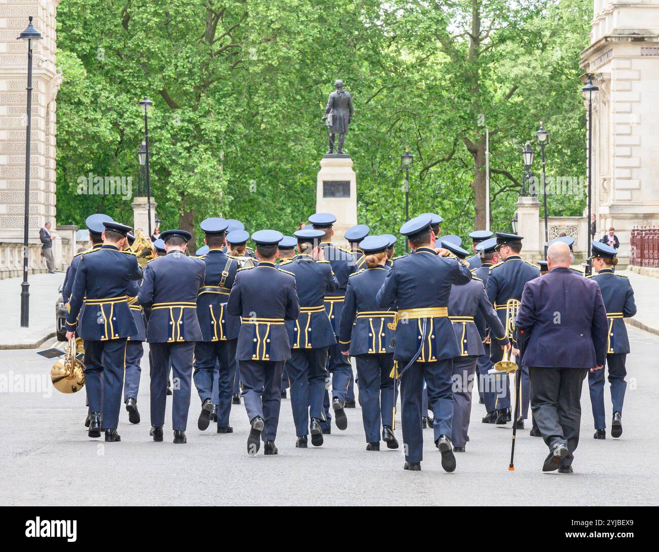London, UK. RAF Band walking down King Charles Street in Westminster ...