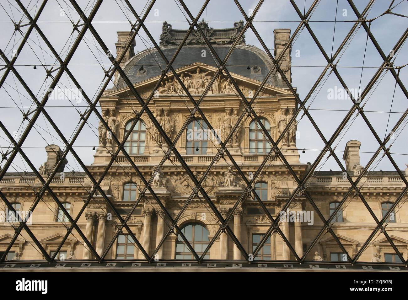 France. Paris. Louvre Pyramid. Designed by I.M.Pei., 1989. View from ...