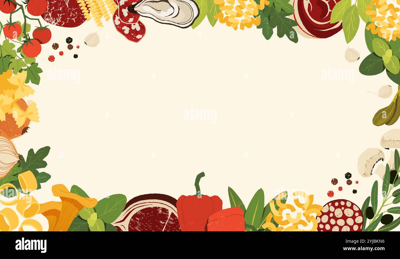 Italian food frame. Traditional national cuisine ingredients, pasta ...