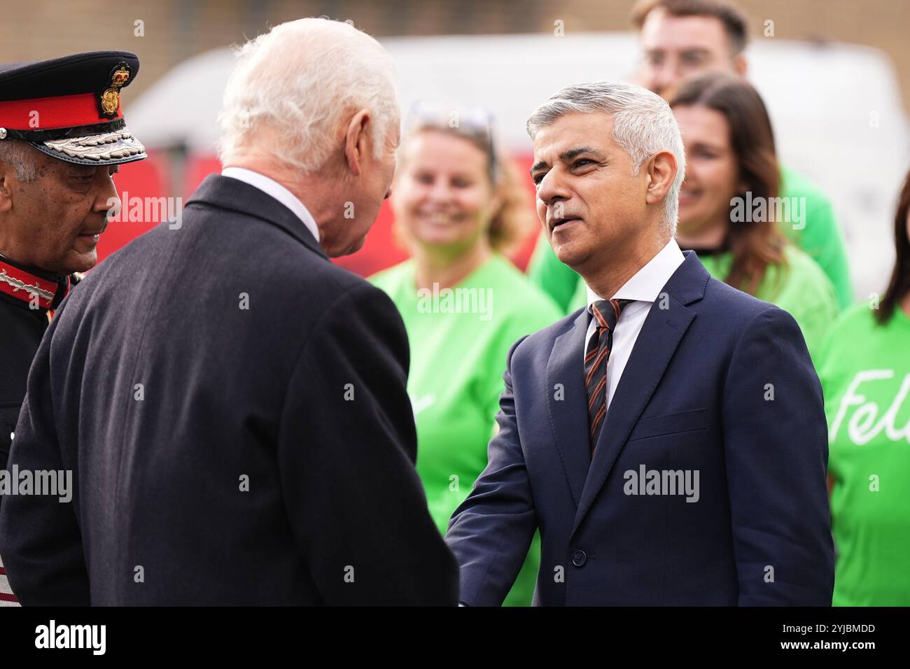 Mayor of London Sadiq Khan greets King Charles III as he arrives to ...