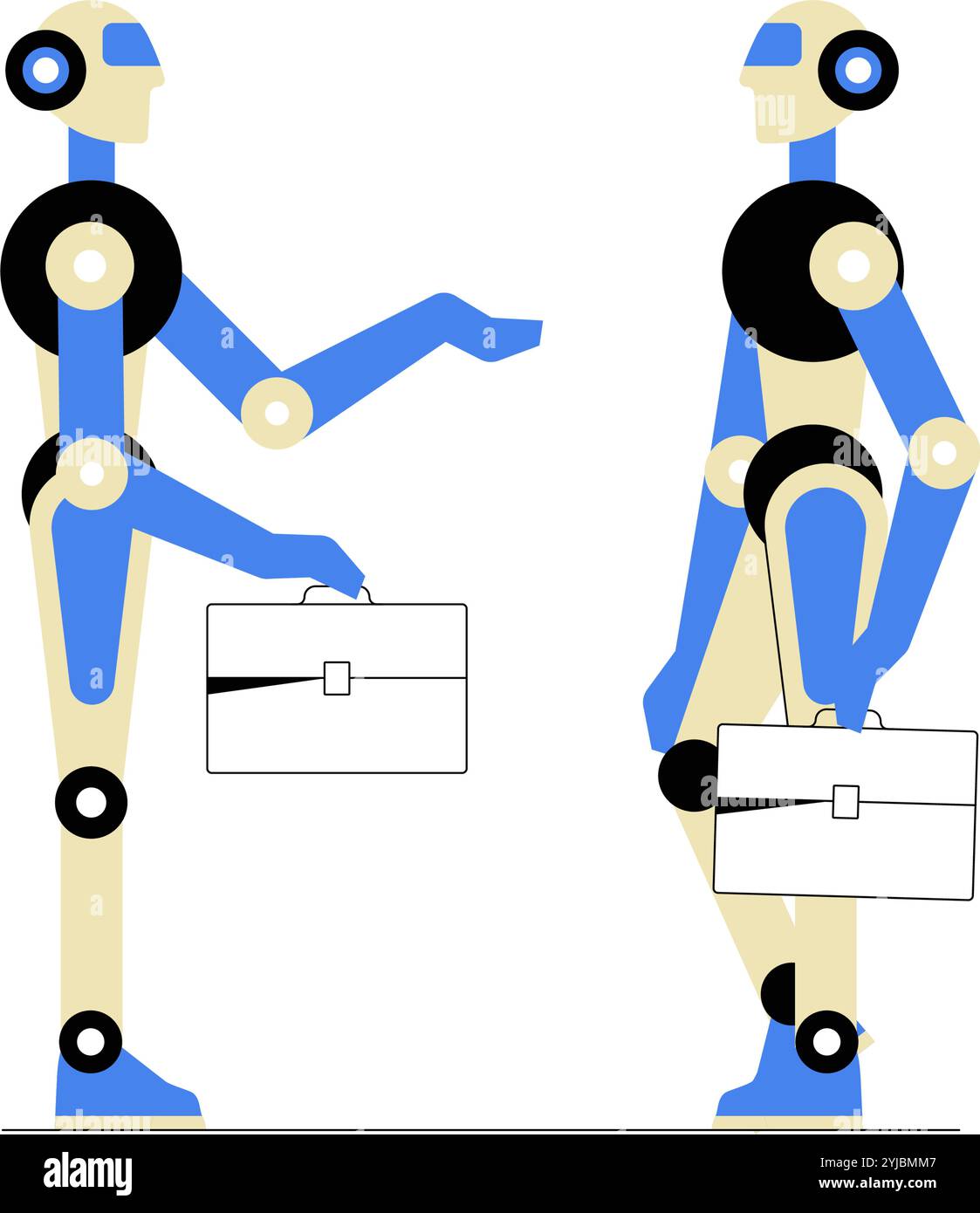Two Robots With Briefcases Shaking Hands In Flat Vector Illustration ...